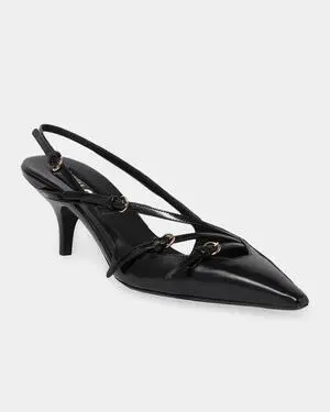 Miu Miu Multi-buckle 55mm Leather Slingback Pumps - Nero