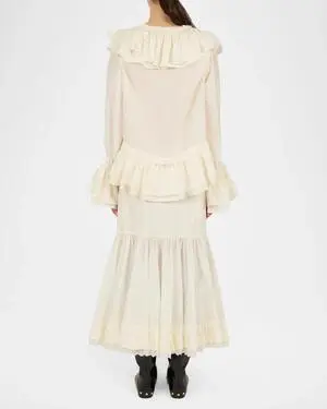 GANNI Ruffled Silk-blend Blouse - Egret