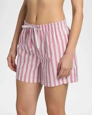 PAPINELLE Striped Cotton Shirting Boxer Pajamas - Raspberry