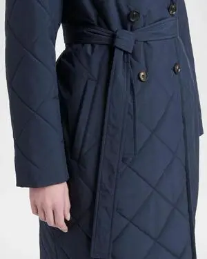 Kiton Quilted Belted Trench Coat - Blue
