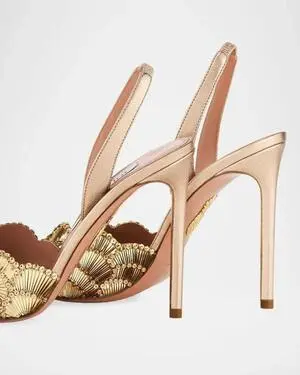 AQUAZZURA 105mm Ce Soir Sequined Leather Slingback Sandals