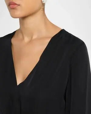 MILLY Noa Stretch-silk Tie V-neck Top