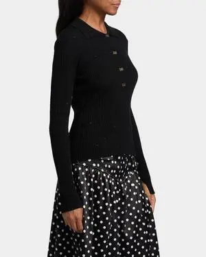 GANNI Fine-knit Sequin Polo Sweater - Black
