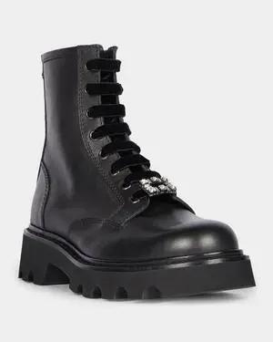 ROGER VIVIER Viv Rangers Truck Charms 20mm Leather Booties - Nero