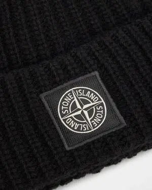 STONE ISLAND Apos;s Rib-knit Wool Beanie - Black