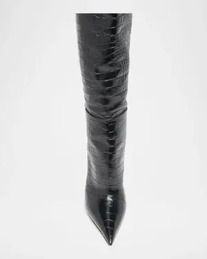 TOM FORD Vertigo 105mm Croc-embossed Leather Boots Black.