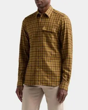 Kiton Apos;s Buba Plaid Cashmere Snap-front Shirt - Brown