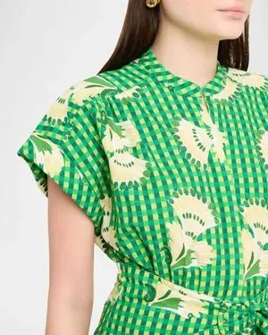 Saloni Neesha Short-sleeve Cotton Maxi Dress - Gingham Bloom