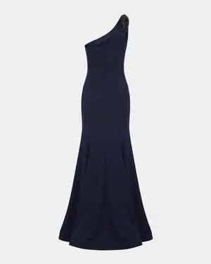 Mac Duggal Seamed Crepe One-shoulder Gown - Midnight