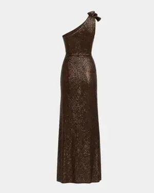 Mac Duggal One-shoulder Sequined Column Gown