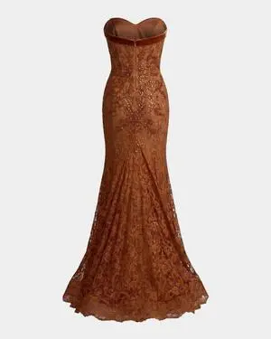Mac Duggal Embellished Lace Strapless Mermaid Gown