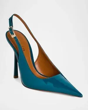 Retrofete Carrie 110mm Patent Leather Slingback Pumps - Sarcelle