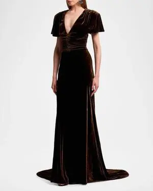 Ralph Lauren Charisse Changeant Velvet Evening Dress - Brown/blue