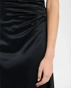 Staud Phare Draped One-shoulder Stretch Silk Midi Dress - Black