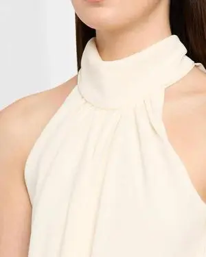 Johanna Ortiz Retro Drape Crepe Halter Ankle Dress - Ecru