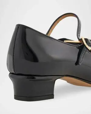 FERRAGAMO Vally Bow 30mm Patent Leather Mary Janes - Amaretti