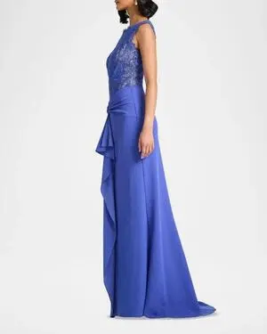 Tadashi Shoji Evelise Ruffled Lace Gown
