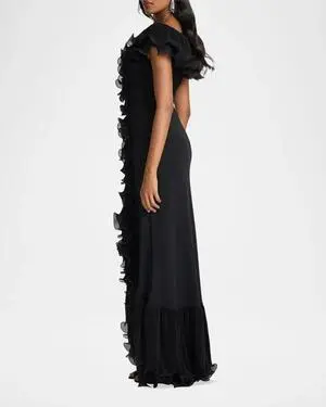 Tadashi Shoji Leandra Ruffled Trumpet Gown