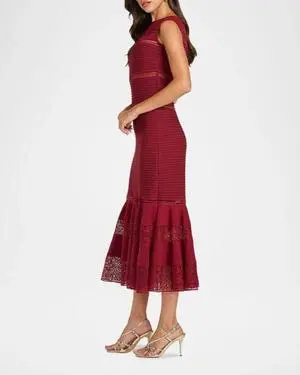 Tadashi Shoji Fiora Lace-trim A-line Midi Dress - Midnight M