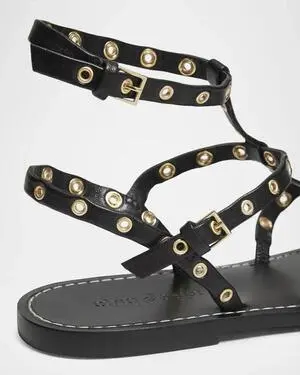 Cinq À Sept Ariella Grommet Leather T-strap Flat Sandals