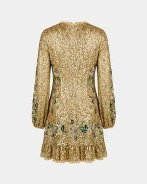 Mac Duggal Long-sleeve Sequin Flutter Mini Dress