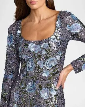 Mac Duggal Floral Embellished A-line Gown - Hydrangea
