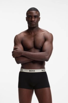 BOSS Three-pack Of Logo-detail Trunks In Stretch Cotton
