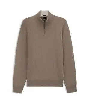 BOSS Zipper-neck Sweater In Virgin Wool With Cashmere - Light Brown
