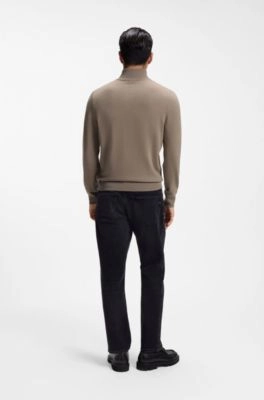 BOSS Zipper-neck Sweater In Virgin Wool With Cashmere - Light Brown