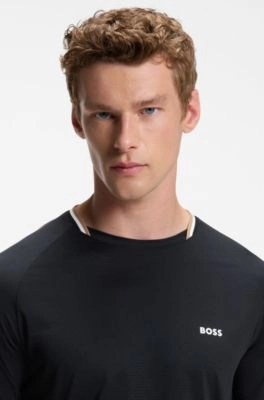 BOSS Active Slim-fit T-shirt With Signature-stripe Collar