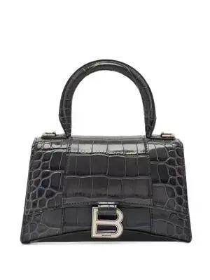 Balenciaga Xs Hourglass Crocodile-embossed Tote Bag - Black