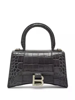 Balenciaga Xs Hourglass Crocodile-embossed Tote Bag - Black