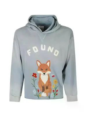FOUND Fox-patch Embroidered Hoodie - Blue