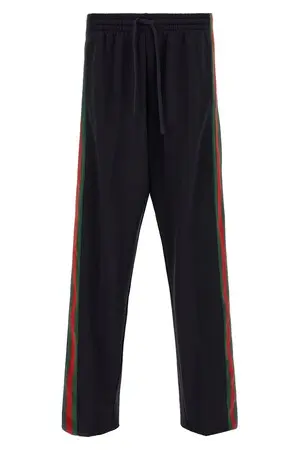 Gucci Web' Cotton And Silk Joggers - Blue
