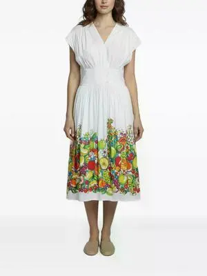 Moschino Fruit-print V-neck Midi Dress - White