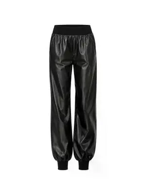 Norma Kamali Ribbed-knit Trim Faux-leather Track Pants