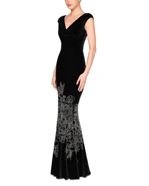 Theia Ophelia Beaded Stretch Velvet Gown