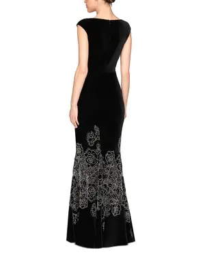 Theia Ophelia Beaded Stretch Velvet Gown