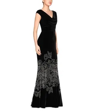 Theia Ophelia Beaded Stretch Velvet Gown