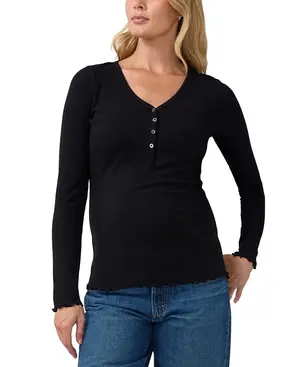 INGRID & ISABEL Rib Maternity & Nursing Henley Top - Black
