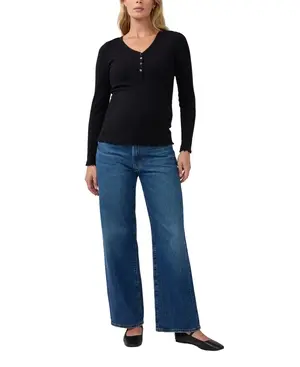 INGRID & ISABEL Rib Maternity & Nursing Henley Top - Black