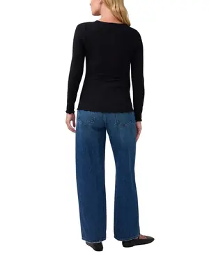 INGRID & ISABEL Rib Maternity & Nursing Henley Top - Black