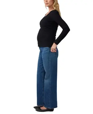 INGRID & ISABEL Rib Maternity & Nursing Henley Top - Black