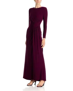 Aqua Long Sleeve Ruched Maxi Dress Exclusive - Wine