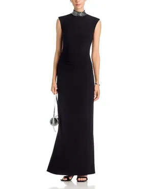 Aqua Beaded Mock Neck Gown Exclusive