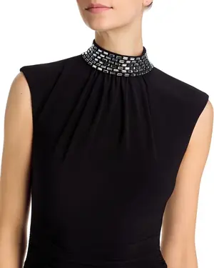 Aqua Beaded Mock Neck Gown Exclusive
