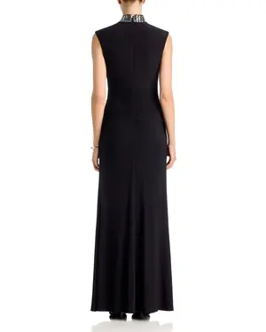 Aqua Beaded Mock Neck Gown Exclusive