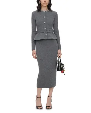 SELF-PORTRAIT Embellished Neck Belted Midi Dress