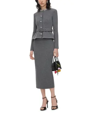 SELF-PORTRAIT Embellished Neck Belted Midi Dress