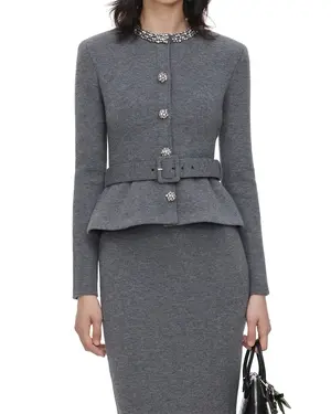 SELF-PORTRAIT Embellished Neck Belted Midi Dress